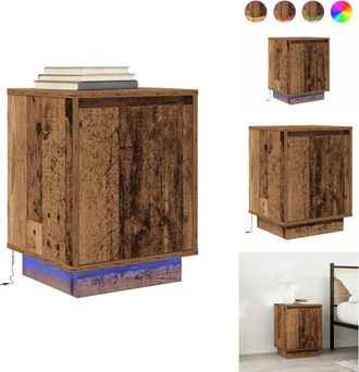 vidaXL Nachttisch mit LED-Leuchten Altholz-Optik 38x34x50 cm - Nachttisch - Nachttische - Nachttischschrank - Nachtschrank