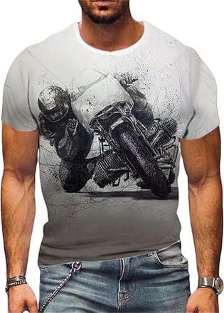 Keephen T-Shirt &agrave; col Rond pour Homme avec Motif Moto VTT Sportif Impression 3D Manches Courtes Haut d&eacute;contract&eacute;
