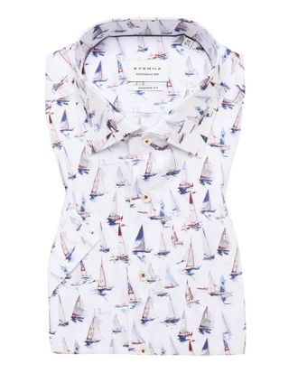 Eterna B&uuml;gelfreies Kurzarmhemd aus Baumwolle mit Segel-Print, Modern Fit in