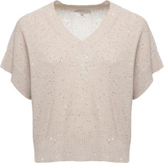 Antonelli Femme, Pulls, Beige, Taille: 40 FR Pull en lin &agrave; col en V