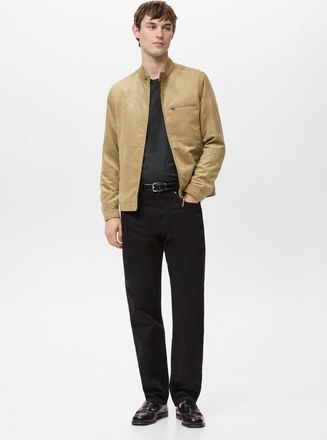 Mango Blouson biker imitation daim beige - Homme - XXL - MANGO MAN