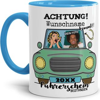 Tassendruck Fototasse selbst gestalten mit Name, Jahr und Foto - Personalisierte Foto-Geschenke zur bestandenen Führerscheinprüfung | Personalisiertes Geschenk, 3