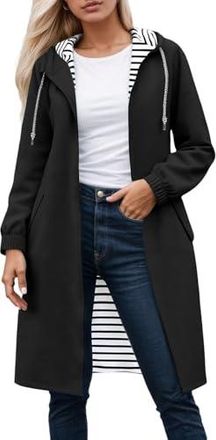 Generic Vestes anorak l&eacute;g&egrave;res &agrave; capuche pour femmes 2026 pour la randonn&eacute;e coupe-vent avec rayures et plusieurs poches, Noir, XXL