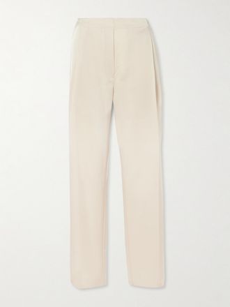 Leset Barb Hose Mit Geradem Bein Aus Satin Mit Falten - Creme