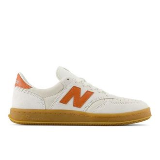 New Balance Unisexe T500 en Blanc/Orange/Gris/Beige, Cuir, Taille 37.5 Large