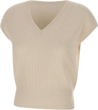 Eleventy Femme, Pulls, Blanc, Taille: 42 FR Maille sans Manches