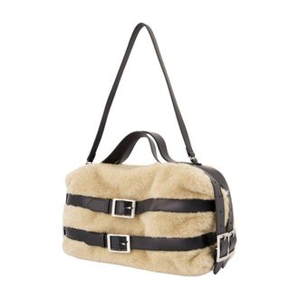 Simone Rocha Womens Biker Purse - Simone Rocha Faux Fur Beige Faux_fur Bags Handbags-Purses