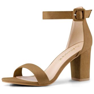 Allegra K Damen-Sandalen mit Kn&ouml;chelriemchen und kompaktem Absatz., Braun - camel - Gr&ouml;&szlig;e: 37.5 EU