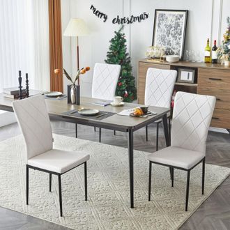 Woltu 4er Esszimmerst&uuml;hle mit hohe R&uuml;ckenlehne K&uuml;chenstuhl Polsterstuhl gepolsterter Stuhl aus Kunstleder Metallbeine f&uuml;r Esszimmer K&uuml;che Wohnzimmer