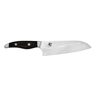 Kai Shun Nagare Black Santoku 18 cm - 72 couches acier damass&eacute; lame &agrave; double noyau VG 2 & VG 10 - bois de pakka noir - fabriqu&eacute; &agrave; la main au Japon - coute