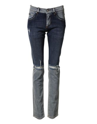 Dolce & Gabbana Blue Two Tone Cotton Men Skinny Denim Jeans Co+02 Clothing