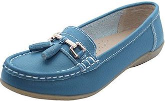Jo & Joe Mocassins pour femme en cuir avec semelle à talon légèrement compensé, style décontracté, confortable, chaussures de travail,Bleu Sarcelle,40 EU/7 UK