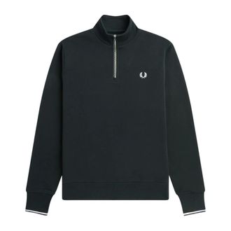 Fred Perry Night Green Half Zip Sweatshirt mit Streifen auf der R&uuml;ckseite - - Sweatshirts & Hoodies - Herren - Gr&uuml;n - XL