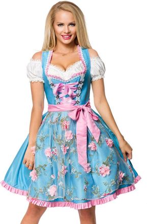 Dirndline Damen Dirndl mit Blumensch?rze Kleid f?r besondere Anl?sse, blau/pink, XL