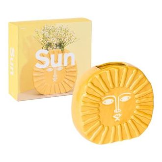 doiy Moderne dekorative Vase - Sonnenförmiges Design - Hergestellt aus Keramik - Blumenvase - Dekorative Vase - Gelb - 18,5x5,5x18 cm - 18,5x5,5x18 cm