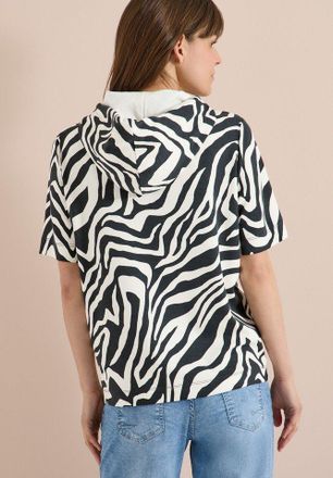 Cecil Kapuzensweatshirt Kurzarm-Shirt mit Kapuze und Zebraprint