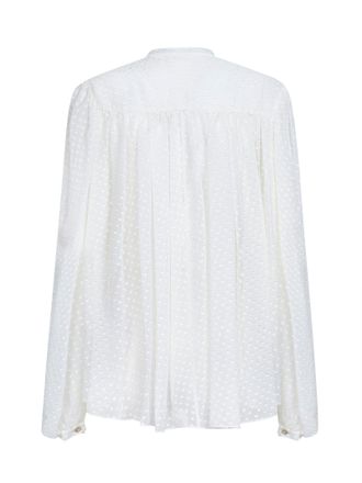 Etro Womens White Plumetis Silk Blend Gathered Shirt