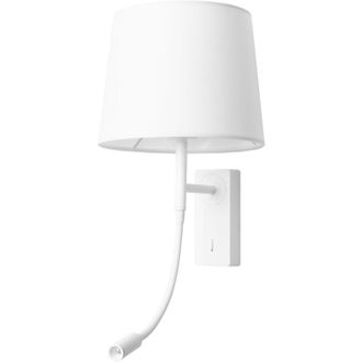 Forlight Janet - Aplique de Pared para Dormitorio E27 Luz de Lectura LED Blanco C&aacute;lido 3000K. Aluminio Blanco Pantalla de Textil