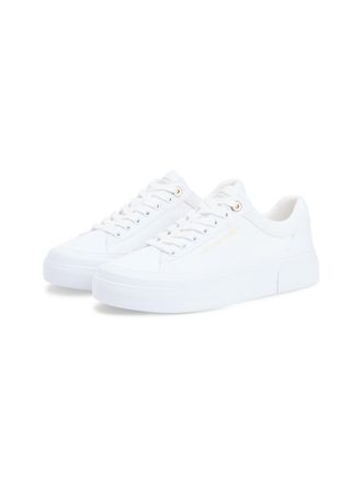 Tommy Hilfiger Plateausneaker TOMMY HILFIGER TH FOXING PLATFORM CANVAS, Damen, Gr. 36, wei&szlig;, Textil, unifarben, Basic, Schuhe Plateausneaker, Freizeitschuh, Schn&uuml;rsc