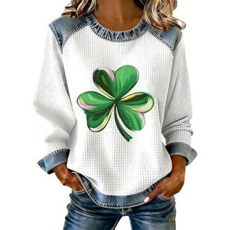 Generic Sweat-shirt &agrave; capuche &eacute;l&eacute;gant pour femme - Motif tr&egrave;fle de la Saint-Patrick - Impression num&eacute;rique - Col rond - Manches longues - Doux et confortable 