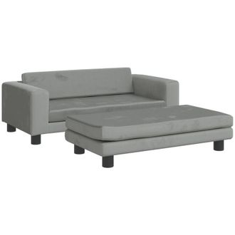 vidaXL Kindersofa mit Hocker Hellgrau 100x50x30 cm Samt - Vidaxl