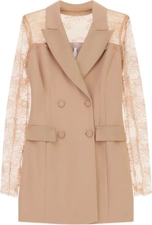 Imperial Femme, Robes, Beige, Taille: 40 FR Abito corto doppiopetto maniche in pizzo