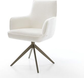 DELIFE Drehstuhl Heira-Flex mit Armlehnen Boucl&eacute; Soft Beige Kreuzgestell breit Effektfinish Titan 360&deg; drehbar Wippfunktion Taschenfederkern, Esszimmerst&uuml;hle