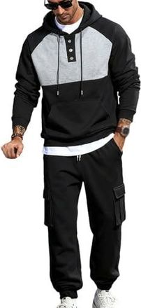 Generic Surv&ecirc;tement pour homme en polaire lourde avec demi-patte de boutonnage, sweat &agrave; capuche et cordon de serrage, ensemble de v&ecirc;tements de travail, de spo
