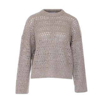 Brunello Cucinelli Pull col rond en lin m&eacute;lang&eacute; orn&eacute; de paillettes - Femme - Pulls - Beige - Taille: 42 FR