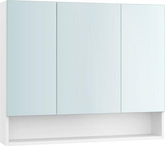 Vasagle Armoire de Salle de Bain avec Portes Miroir, Meuble de Rangement, Armoire Murale à Miroir, Compartiment Ouvert, Étagères Réglables, 16,5 x 90 x 75