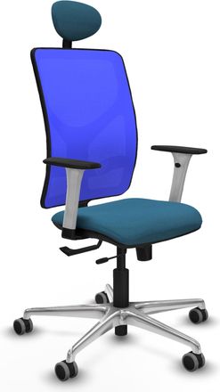 Piqueras y Crespo Arbeitsbankstuhl mit wei&szlig;en und schwarzen Armlehnen, h&ouml;henverstellbarer Lendenwirbelst&uuml;tze und festem Kopfteil, ausgestattet mit Syncro/Traslack. Blau