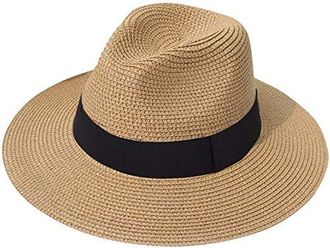 Dreshow Femme Homme Chapeau de Paille Panama Chapeau Été Large Bord Chapeau de Soleil Anti-UV pour Plage Voyage Fedora Chapeau de Soleil