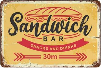 IUBBKI Sandwich Bar Poster Blechschild Metallschild Kunst zum Aufhängen Eisen Malerei Retro Haus Küche Garten Garage Wanddekoration