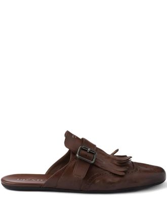 Prada mules Shuffle en cuir &agrave; design perfor&eacute; - Marron