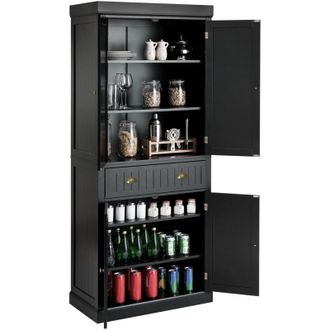 Costway Costway - Buffet haut noir 183 cm - Rangement 4 portes avec 1 grand tiroir - 4 &eacute;tag&egrave;res r&eacute;glables - Structure stable pour cuisine moderne