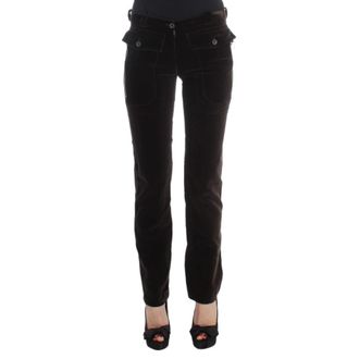Ermanno Scervino Cotton Velvet Zippers Slim Fit Pants - - Trousers - Damen - Braun - XS