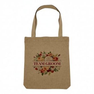 Fabulous Sac Shopping Tote Bag Aspect Lin - Team Groom Wedding Bride Flower Bouquet - Sac de Courses Toile Epaisse 360g Beige Naturel Cabas Port&eacute; Epaule Solide