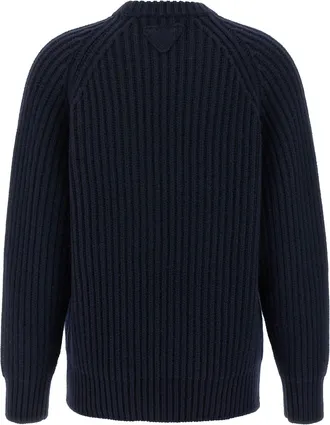 Prada Womens Blue Virgin Wool Cardigan Clothing