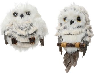 Kaemingk Dekofigur Eule Kunstfell 8cm zum Aufh&auml;ngen 1 St&uuml;ck Sortiert - Flauschige Weihnachtsfigur - Schneeeule Deko Figur Weihnachten - Tierfigur Weihnachtsdek