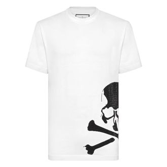 Philipp Plein Homme, Tops, Blanc, Taille: 4XL T-Shirt Col Rond Tattoo
