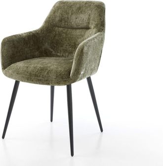 DELIFE Esszimmerstuhl Pejo-Flex Chenille Olive 4-Fuß konisch Schwarz Taschenfederkern, Esszimmerstühle