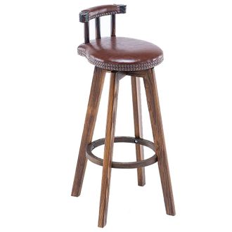 Generic Barhocker mit niedriger R&uuml;ckenlehne und um 360 Grad drehbarer Sitzfl&auml;che, Vintage-Barstuhl mit Kunstlederbezug und Massivholzbeinen
