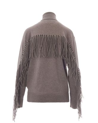 P.A.R.O.S.H. Cashmere Turtleneck with Knitted Fringe Sweater - Gray