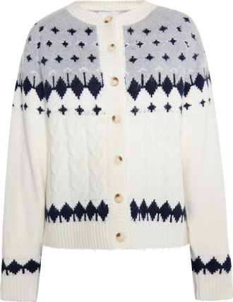 Usha Strickcardigan Damen Weiss Mehrfarbig