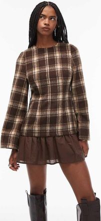 Asos Robe courte hybride à carreaux et taille basse - Chocolat-Multicolore