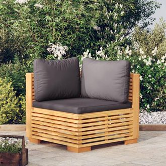 vidaXL Garten-Ecksofa mit Dunkelgrauen Kissen Massivholz Teak - Vidaxl