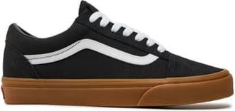 Vans Old Skool, Chaussures de Sport Unisexes, Noires avec Bande Blanche, Semelle en Caoutchouc Couleur Caramel, Noir, 38 EU