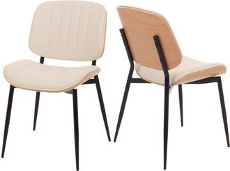 Hhg 2er-Set Esszimmerstuhl HHG 182, K&uuml;chenstuhl Stuhl, Bugholz Kunstleder &Ouml;ko-Tex mvg natur, wei&szlig;