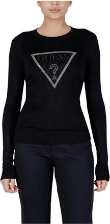 Guess Femme, Pulls, Noir, Taille: 44 FR T-Shirt Imprim&eacute; &agrave; Manches Longues et Strass