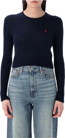 Polo Ralph Lauren Femme, Pulls, Bleu, Taille: 44 FR Pull Court en Tricot à Câbles